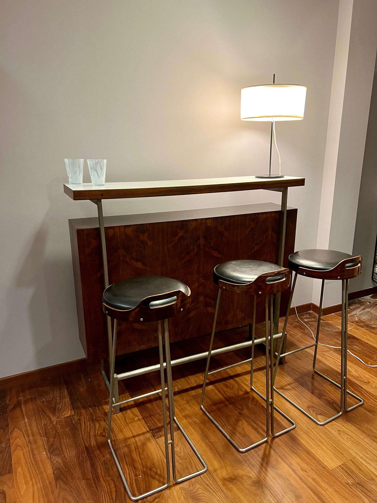 Vintage Bar Bartresen und 3 passende Barhocker Palisander 70er Jahre ...